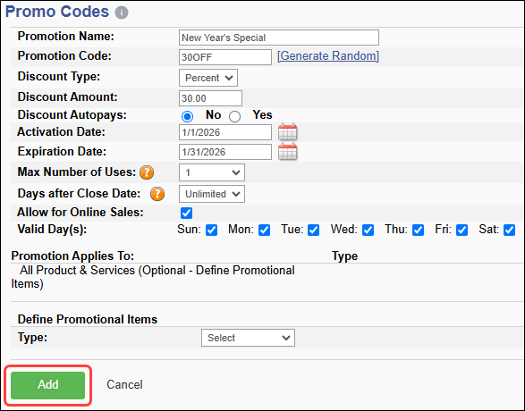 Promotions (promo codes)