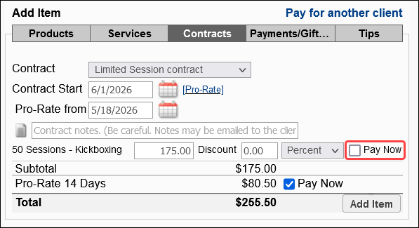 How to prorate contracts (Mindbody business site)