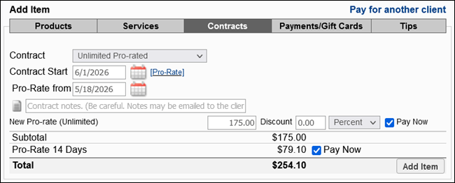 How to prorate contracts (Mindbody business site)