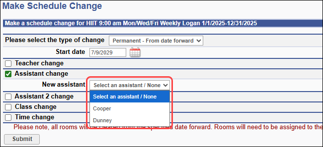 How to set up and schedule assistants for classes and courses