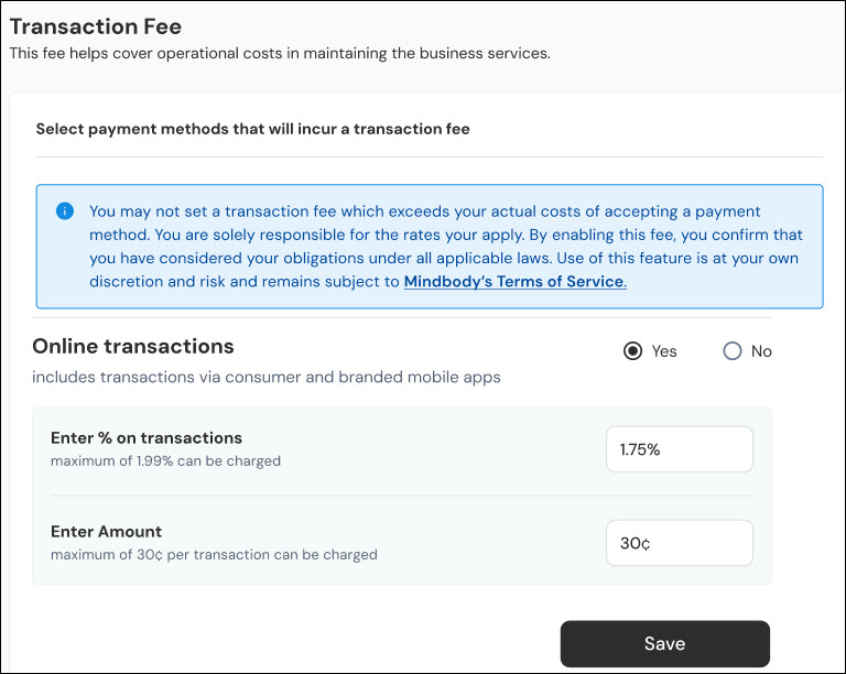 Transaction Fee overview (Mindbody Payments, Australia)