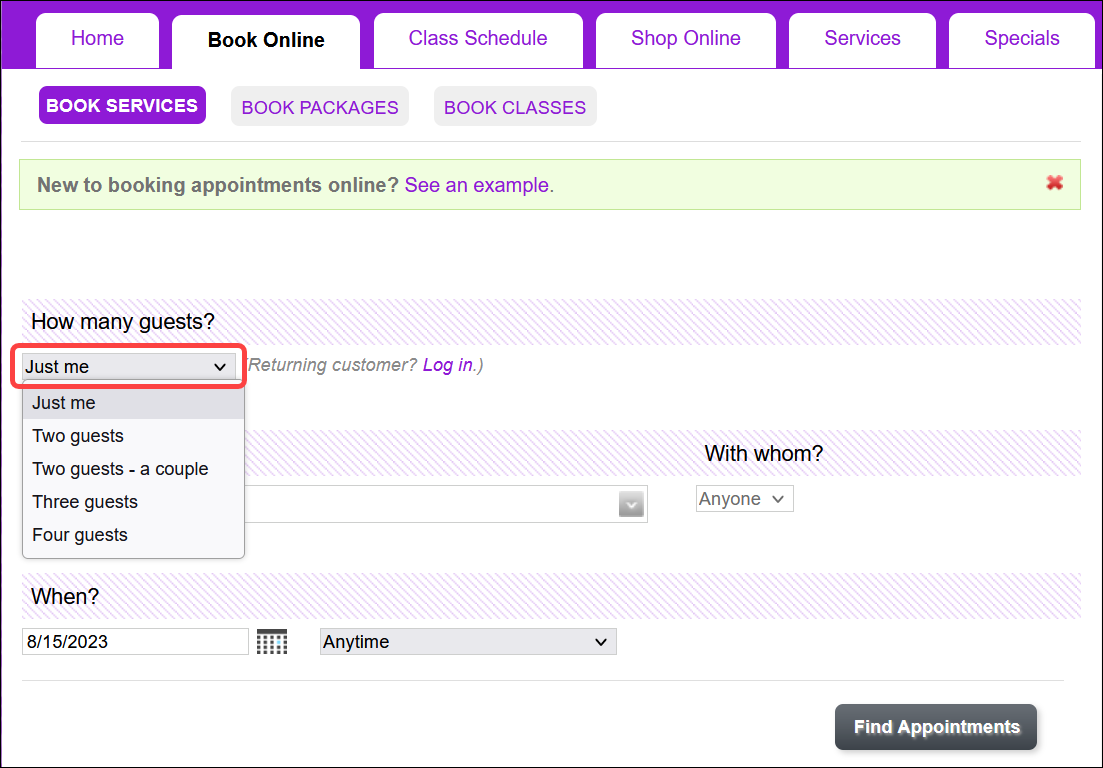 Legacy booking sites: How to book a service online as a customer (Booker)