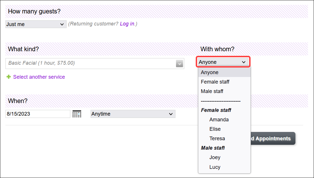 Legacy booking sites: How to book a service online as a customer (Booker)