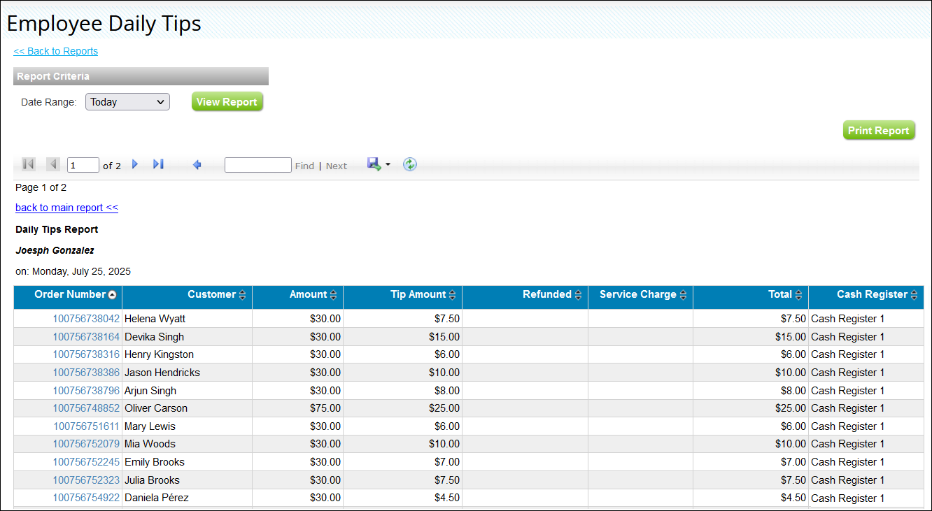 Employee Daily Tips Report (Booker)