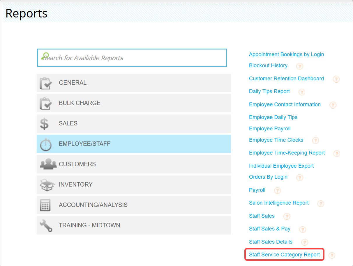Staff Service Category Report (Booker)