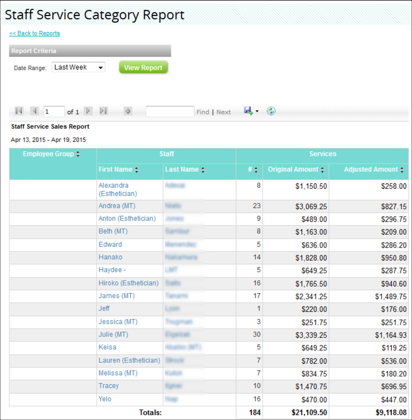 Staff Service Category Report (Booker)
