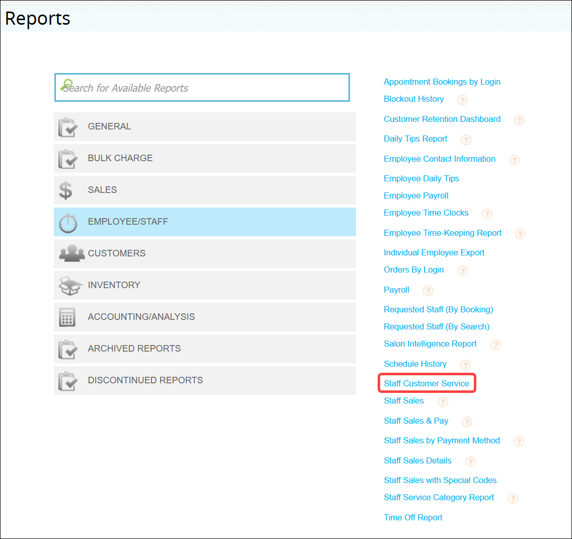 Staff Customer Service Report (Booker)