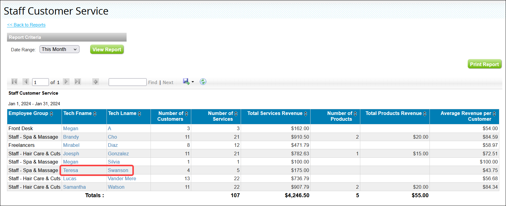 Staff Customer Service Report (Booker)