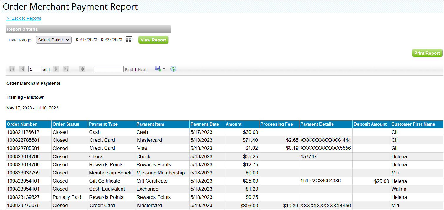 Order Merchant Payment Report (Booker)