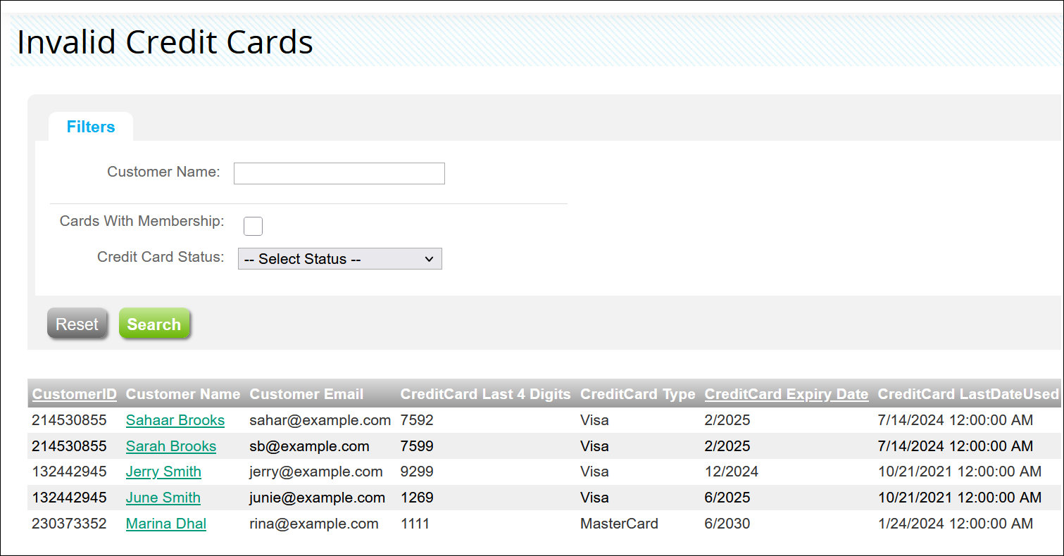 Invalid Credit Cards report (Booker)