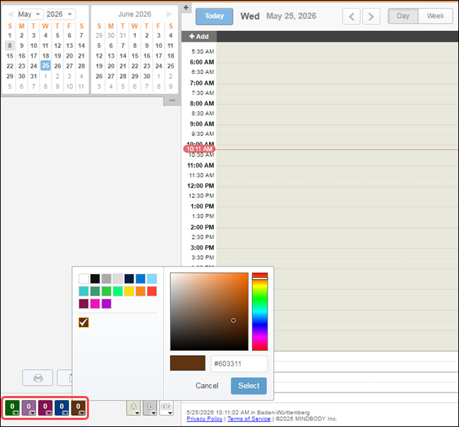 How to customize colors on the Appointment Schedule screen