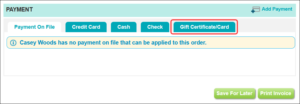 How to redeem a gift certificate (Booker Version 1)