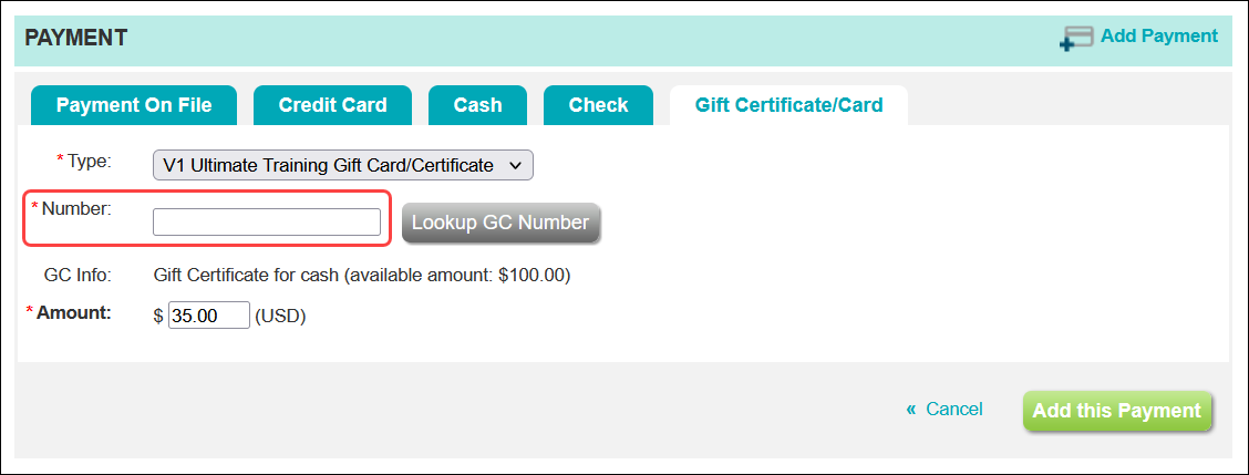 How to redeem a gift certificate (Booker Version 1)