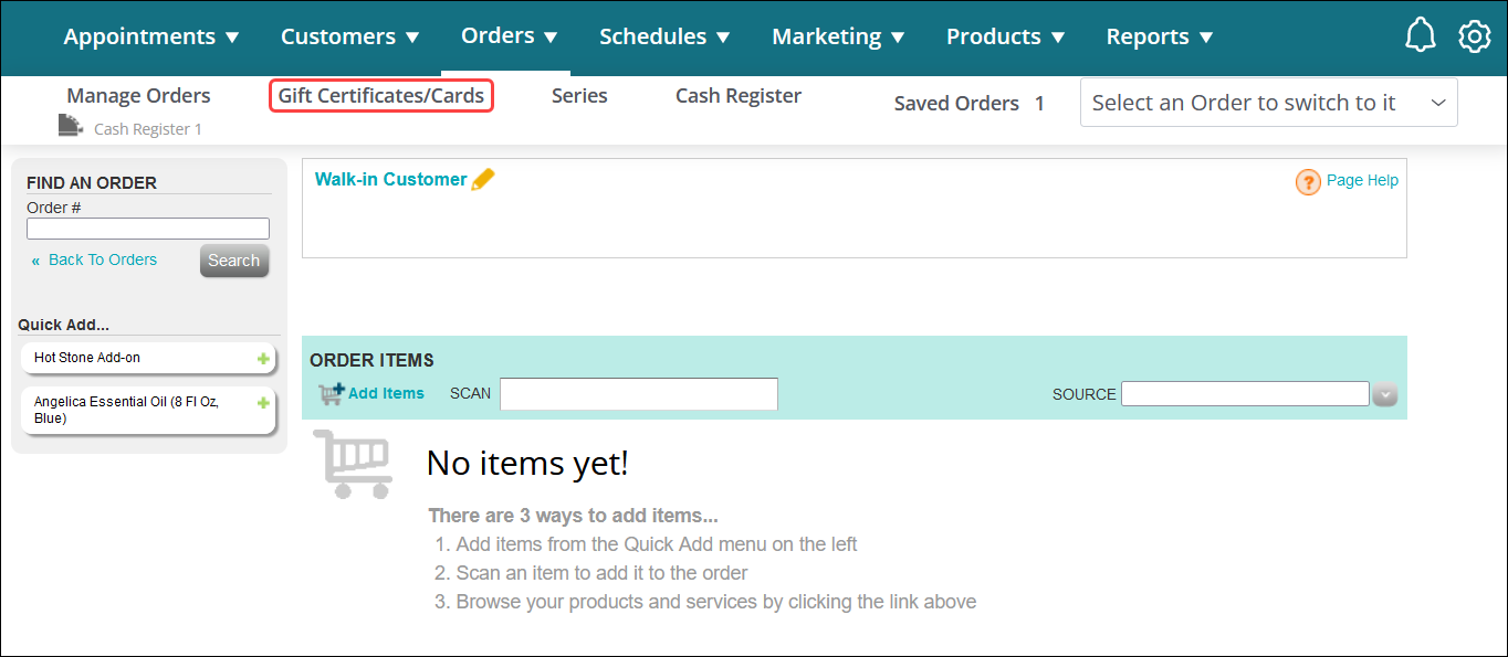 How to redeem a gift certificate (Booker Version 1)