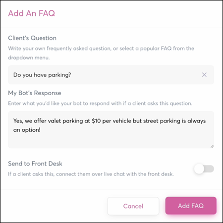 How to setup and manage FAQ responses (Messenger[ai])