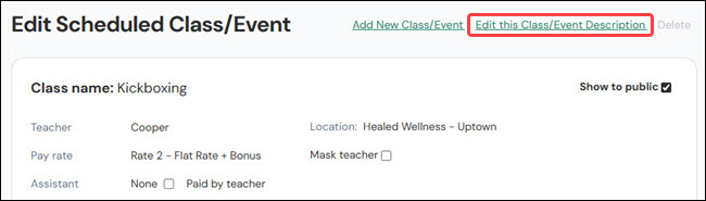 How to update class details using the Edit a Class screen