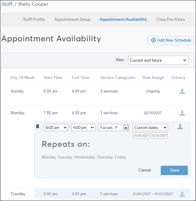 How to edit appointment availability